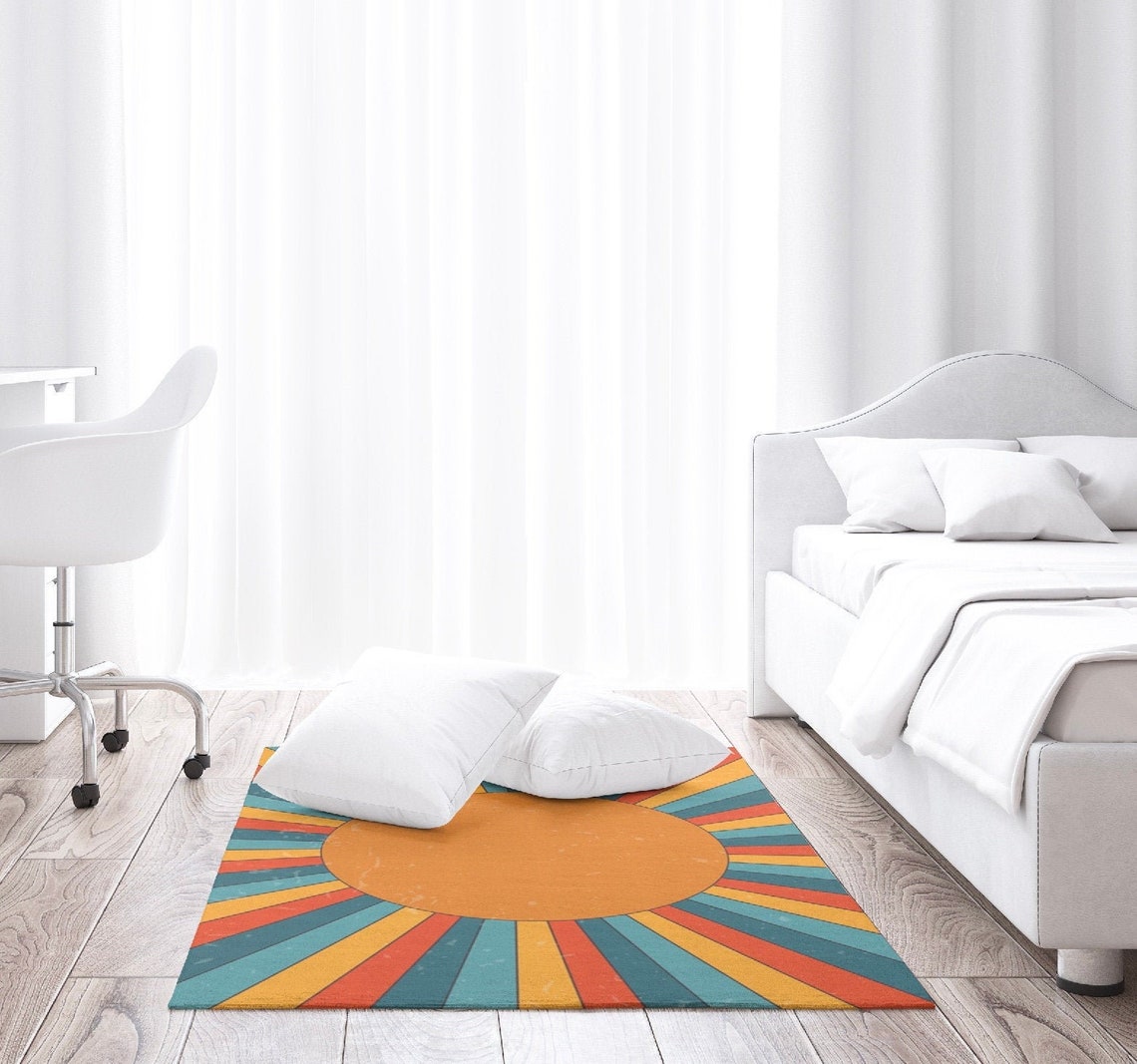 Colorful Sun Area Rug Blue Yellow Orange Kids Carpet Boho - Etsy