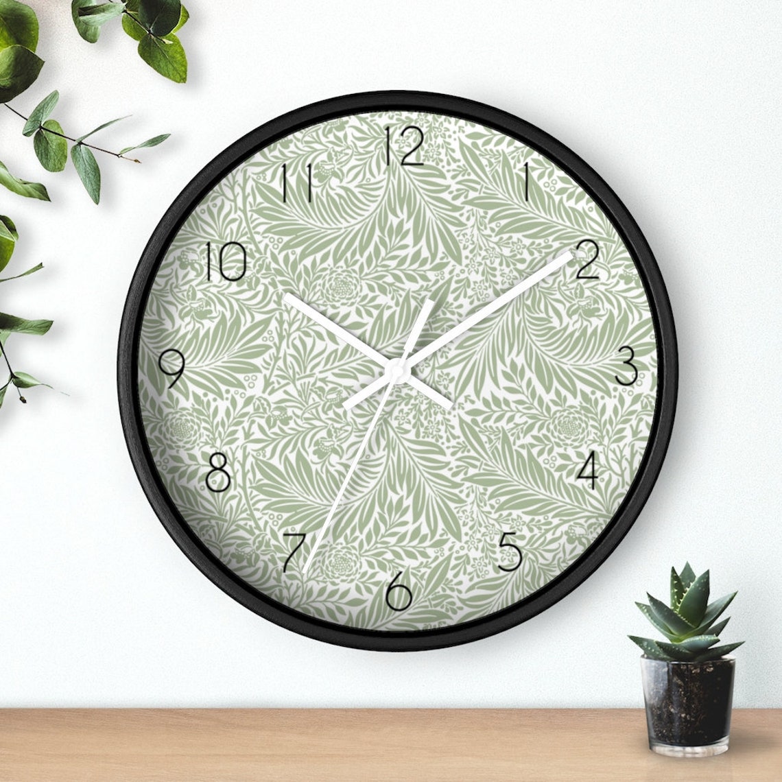 Botanical Clock Sage Green Wall Clock Minimalist Clock Wall | Etsy