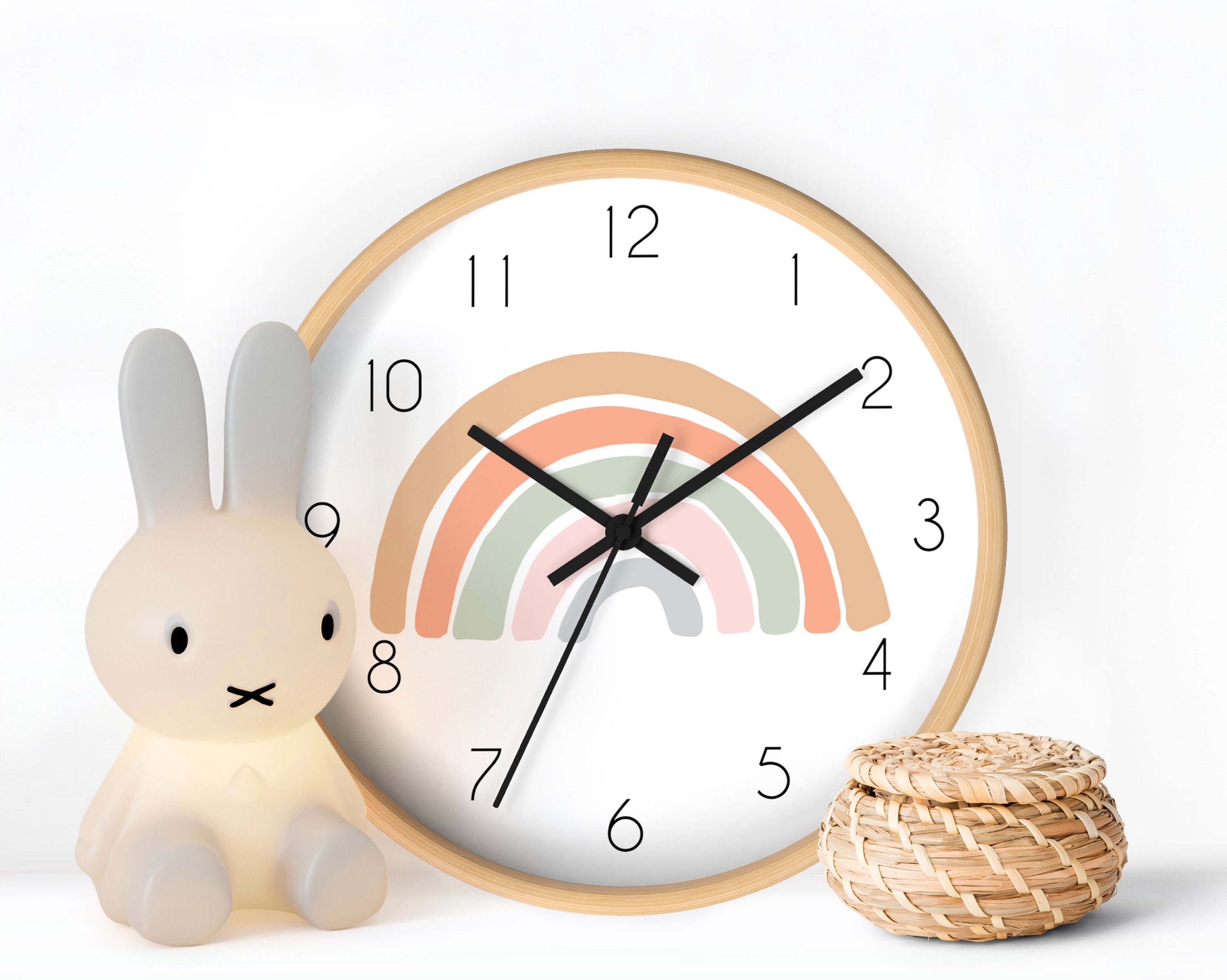 Rainbow Nursery Clock: Silent Wooden Wall Decor - Etsy