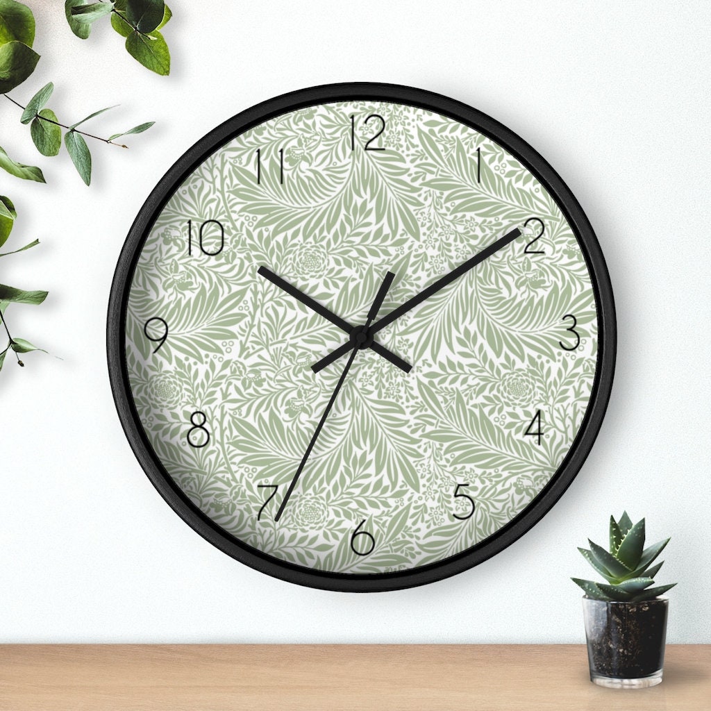 Botanical Clock Sage Green Wall Clock Minimalist Clock Wall - Etsy ...