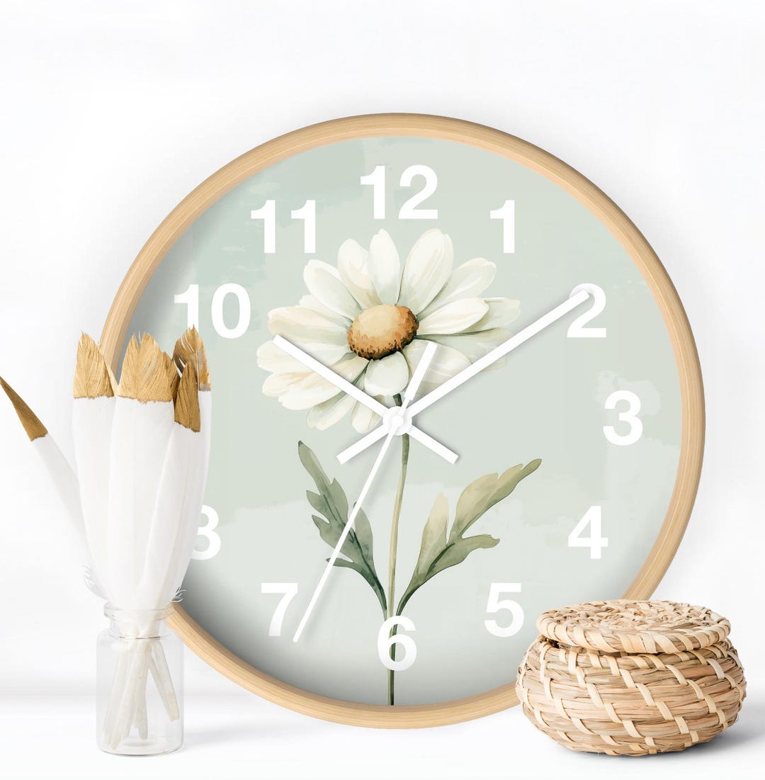 Daisy Flower Wall Clock, Rustic Daisy Wall Clock, Aqua Floral Design ...