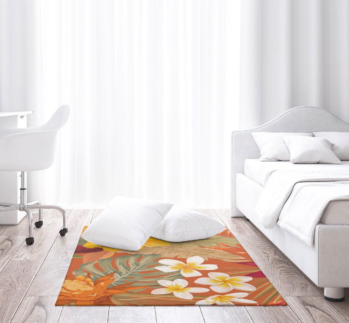 Intense Rust Floral Rug Tropical Floral Carpet Rust Mustard - Etsy