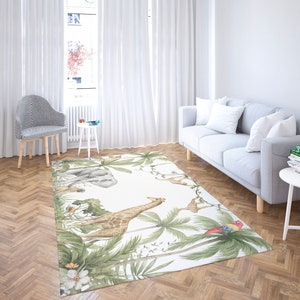 Safari Animals Nursery Rug, Watercolor Animals Print Area Rug, Gender ...