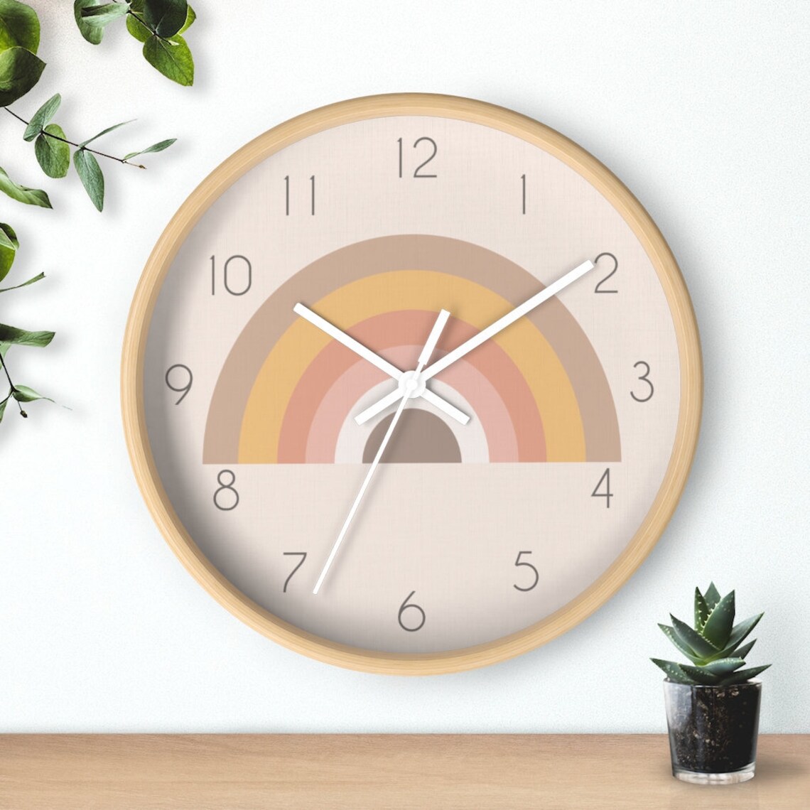 Rainbow Clock Kids Neutral Nursery Wall Clock Scandinavian | Etsy
