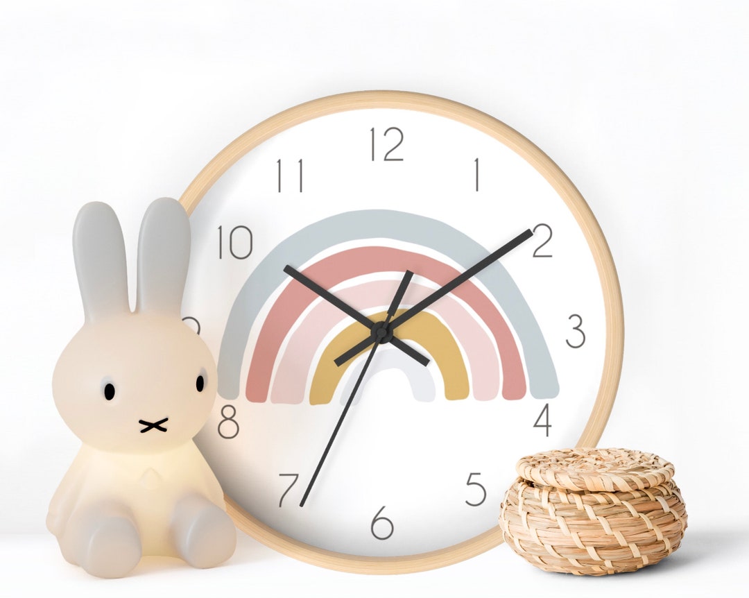Nursery Rainbow Clock Wall, Boho Kids Room Decor, Wooden Wall Clock ...