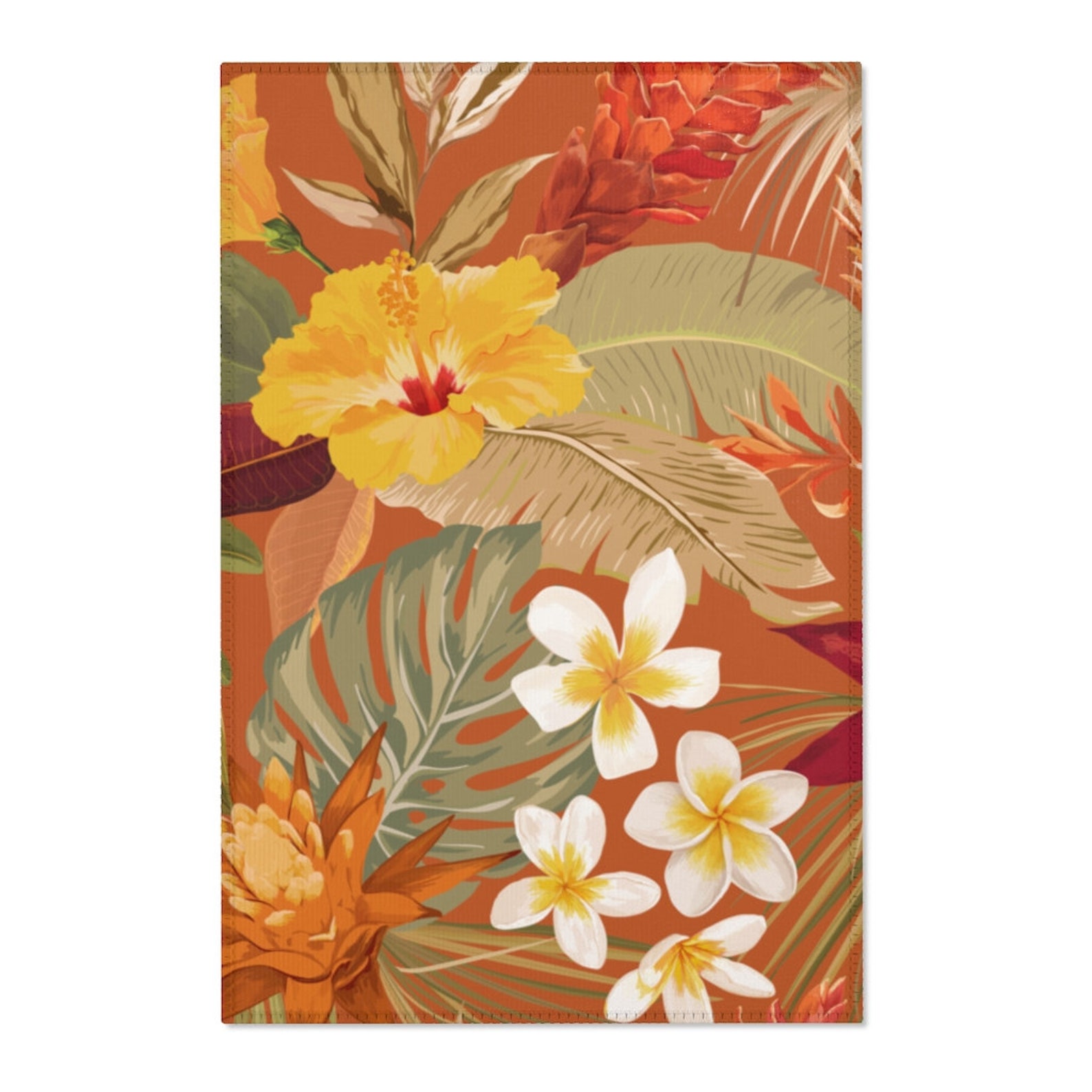 Intense Rust Floral Rug Tropical Floral Carpet Rust Mustard - Etsy