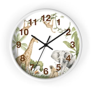 Animal Safari Wall Clock, Cute Wild Animals Clock Wall, Nursery Silent ...