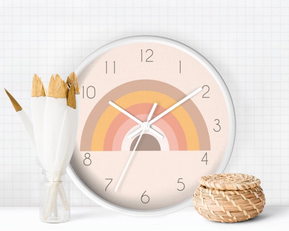 Rainbow Clock Kids Neutral Nursery Wall Clock Scandinavian | Etsy