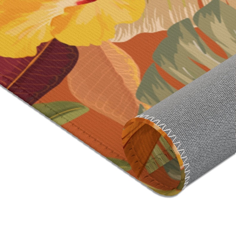 Intense Rust Floral Rug Tropical Floral Carpet Rust Mustard - Etsy