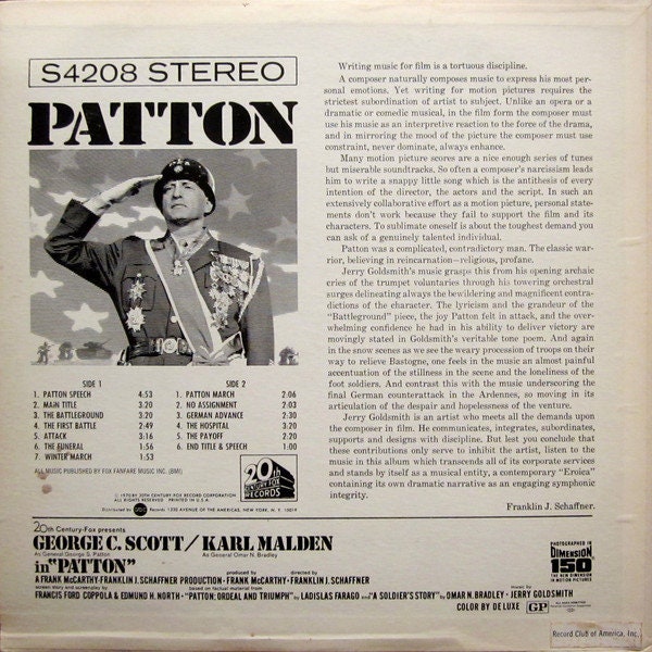 Vintage Vinyl Patton 70's WWII War Movie Soundtrack Military History ...