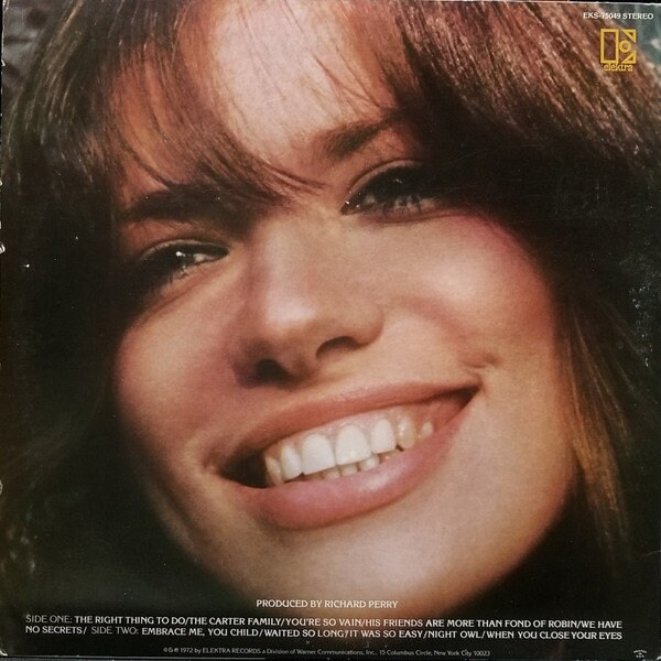 Vintage Vinyl Carly Simon No Secrets 70's Pop Rock Soft Rock Female ...