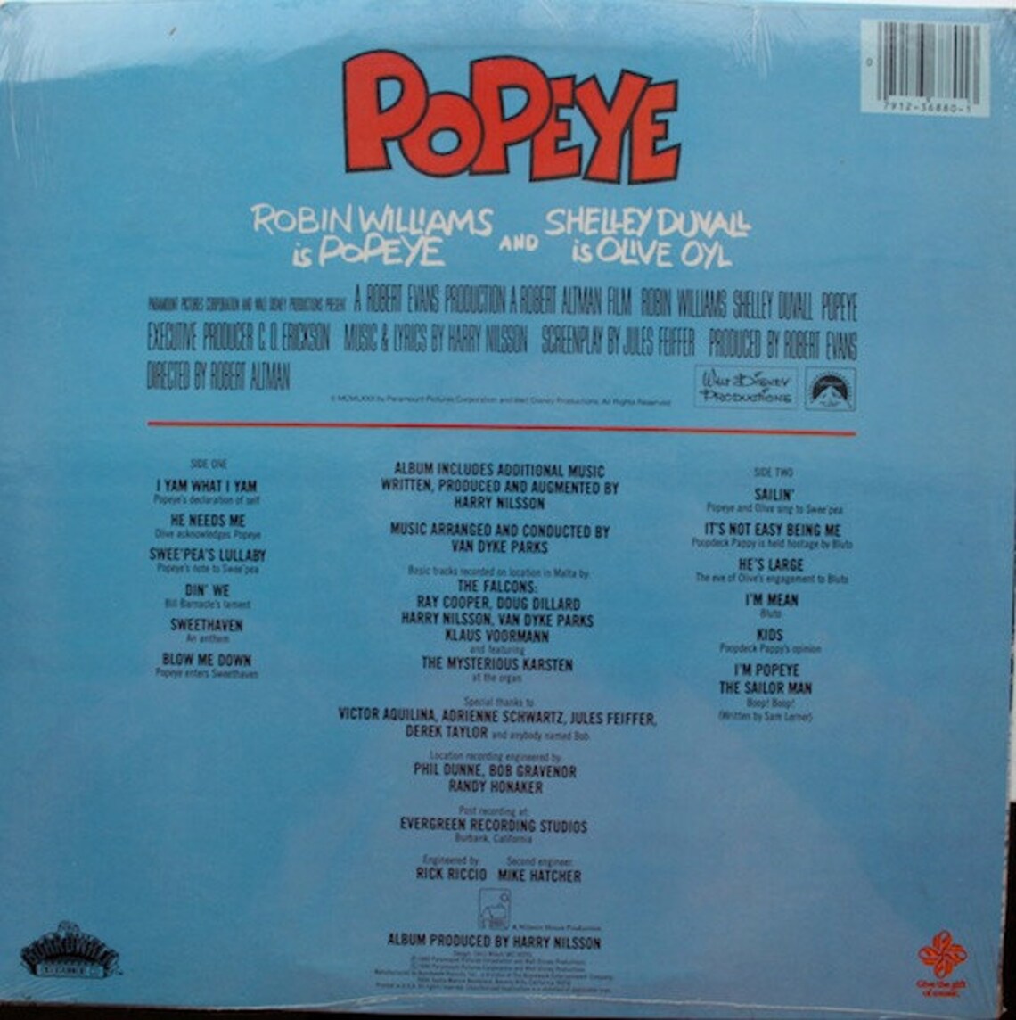 Harry Nilsson Popeye 80's Movie Soundtrack Vinyl LP - Etsy