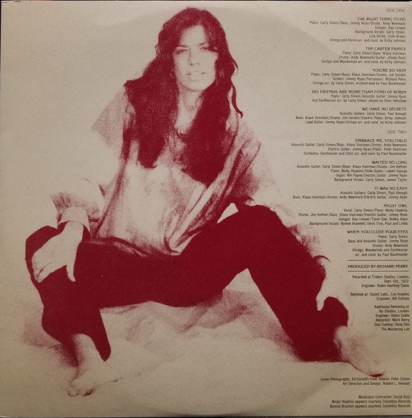 Vintage Vinyl Carly Simon No Secrets 70s Pop Rock Soft Rock Female Vocalist Lp Record Etsy