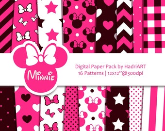 Mouse in the Pink Dress Digital Papers Pink Minnie Girls - Etsy