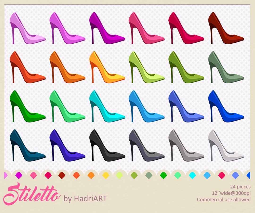 24 Women's Shoes Clip Art, Planner Stiletto High Heels in Rainbow ...