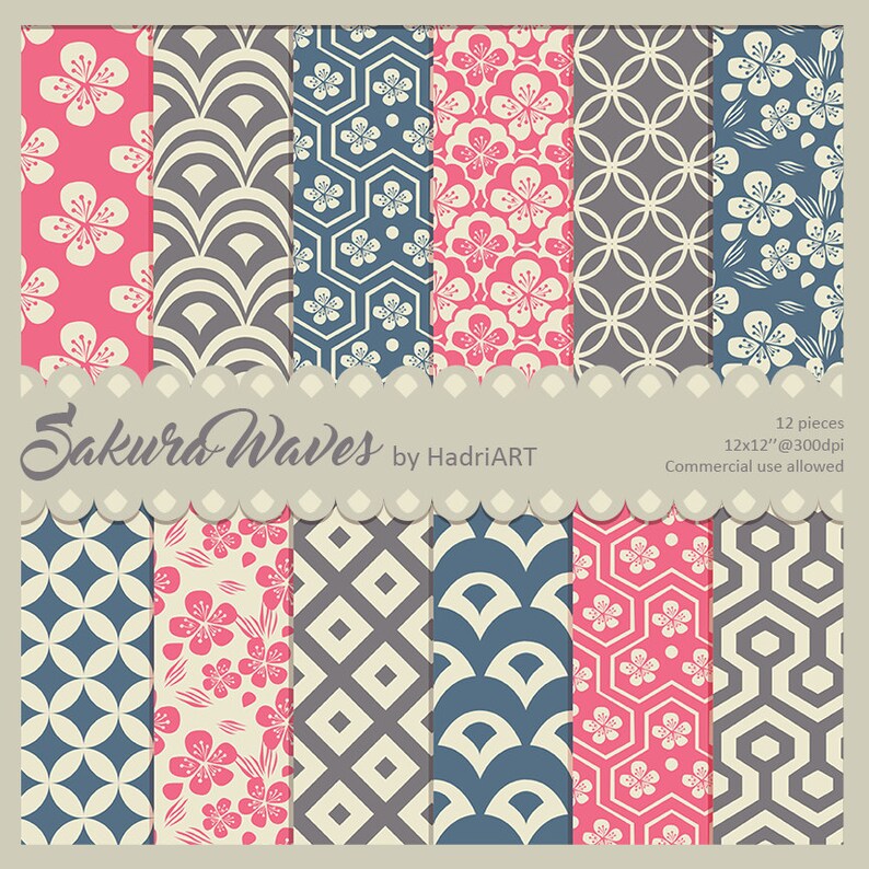 Japanese Digital Paper Cherry Blossoms Japanese Pattern Red | Etsy