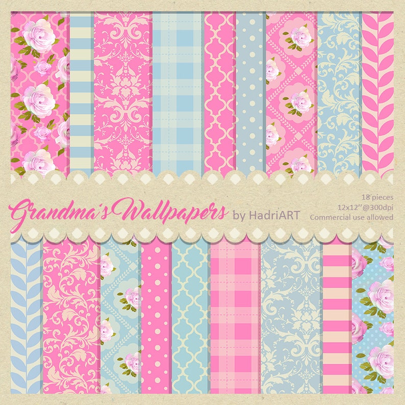 Shabby Chic Digital Paper Rose Pattern in Pink and Blue - Etsy