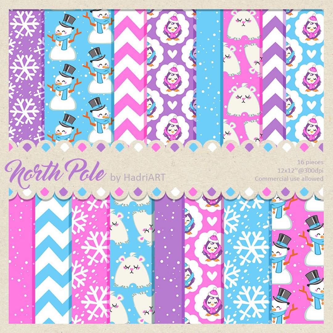 Winter Digital Paper Penguins, Snowman, Polar Bears, Owls - Etsy