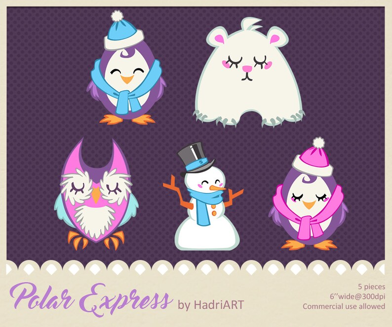 Winter Clip Art / Polar Bear, Owl, Snowman, Penguin - Etsy