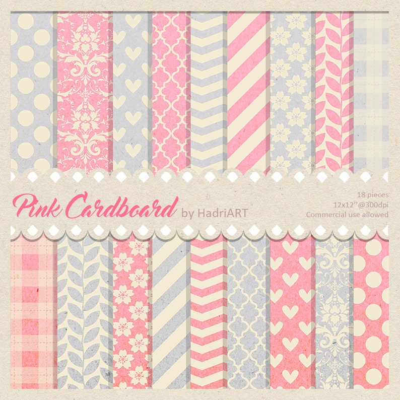 Cardboard Vintage Digital Paper Shabby Chic / Pink Damask - Etsy