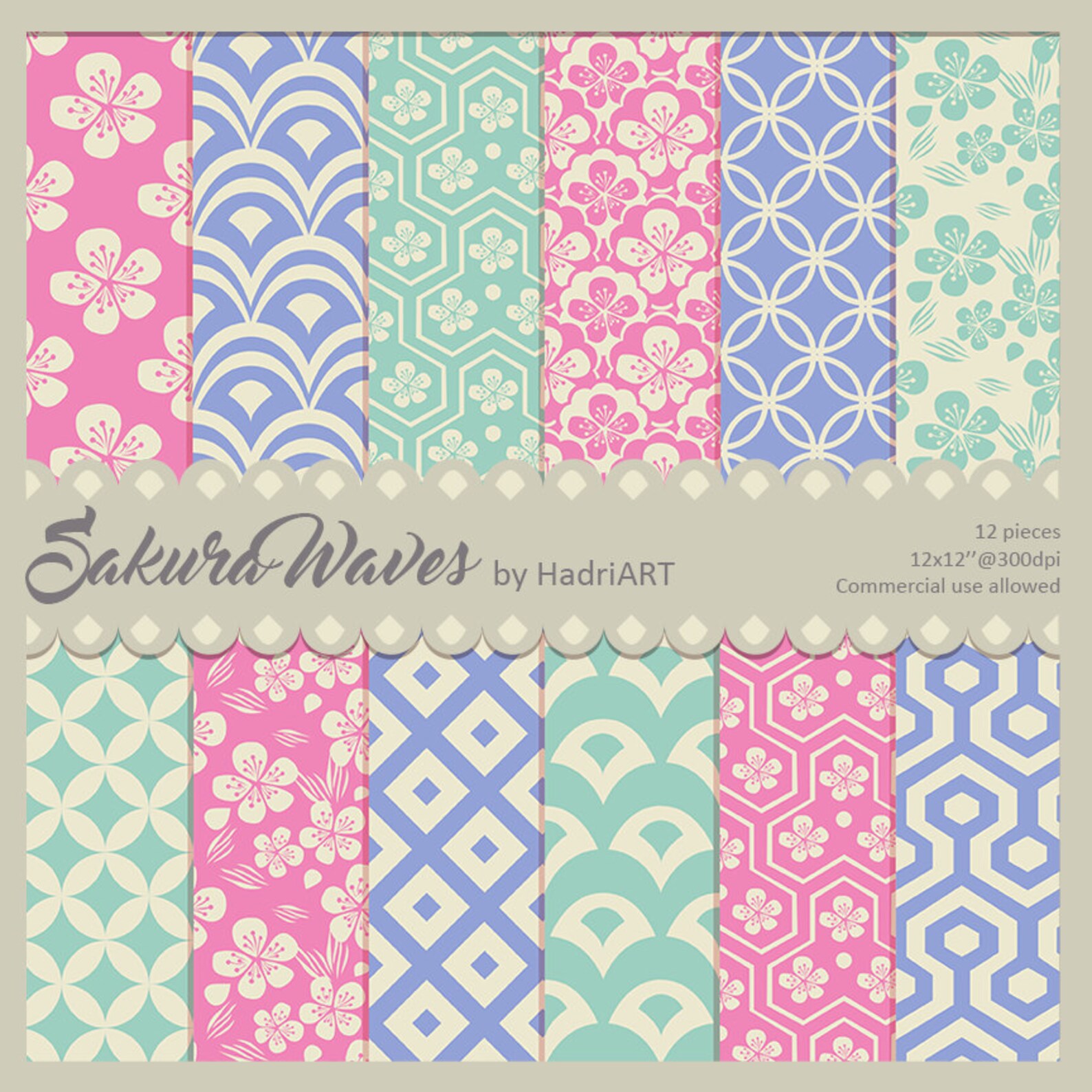 Japanese Digital Paper Japanese Pattern Pink Blue Teal - Etsy