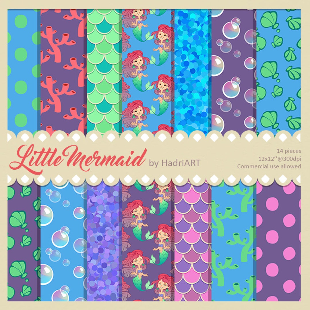 Little Mermaid Digital Paper Printable Patterns - Etsy