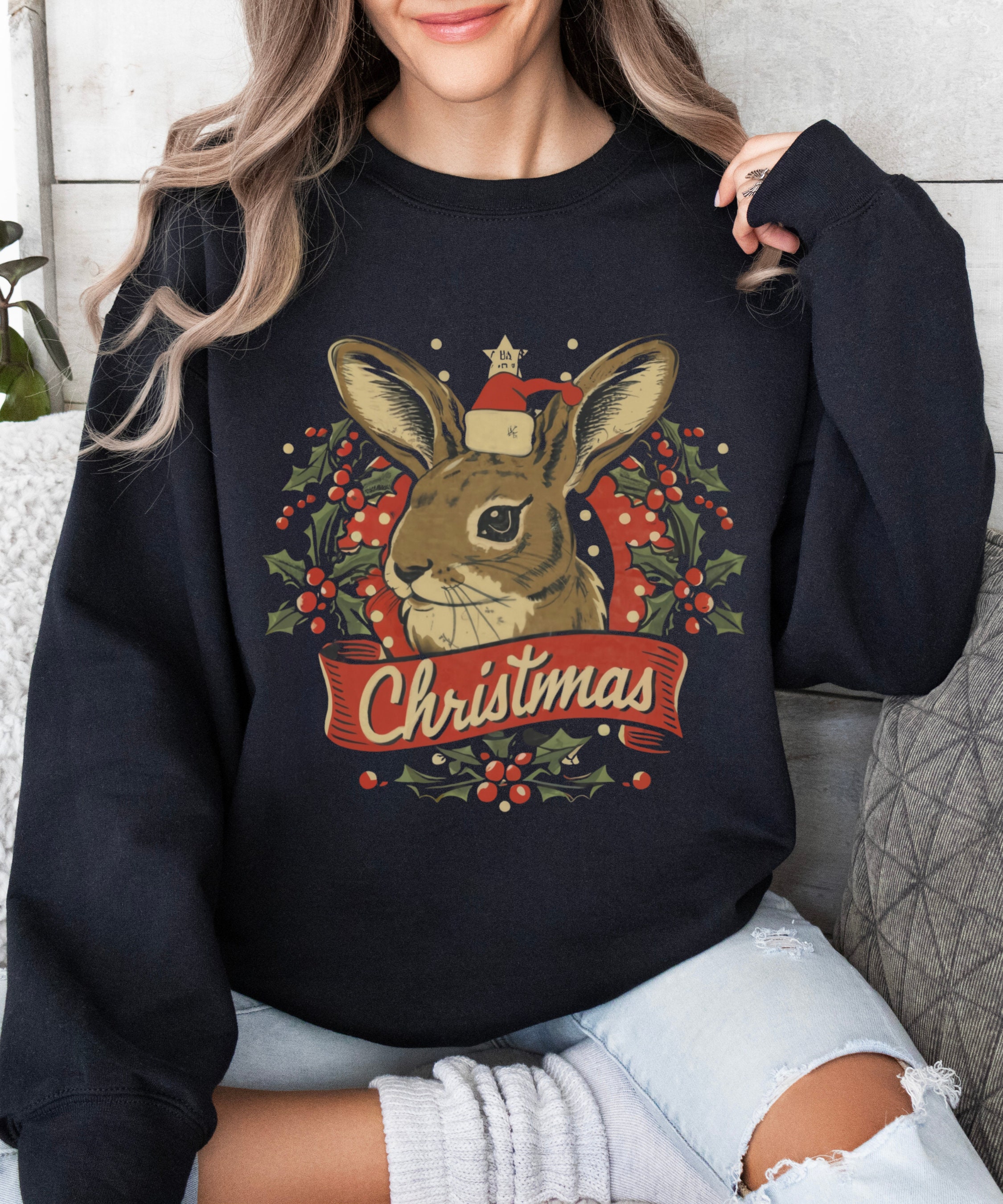 Rabbit Christmas Sweatshirt Rabbit Funny Christmas T-shirt for - Etsy