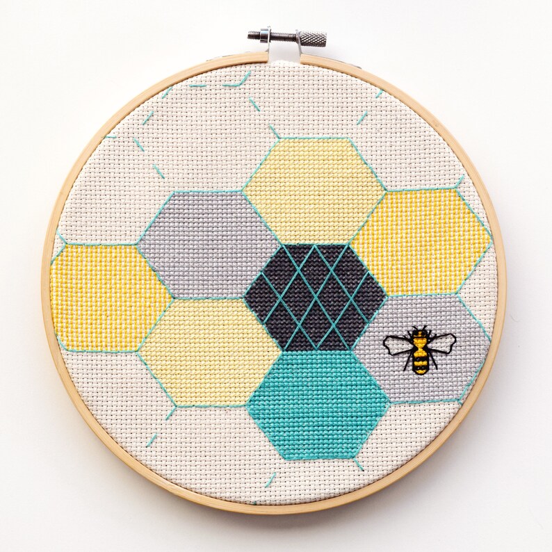 Hive Modern Cross Stitch Patternlarge Bees Bee Honeycomb - Etsy Australia