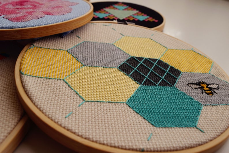 Hive Modern Cross Stitch Patternlarge Bees Bee Honeycomb - Etsy Australia