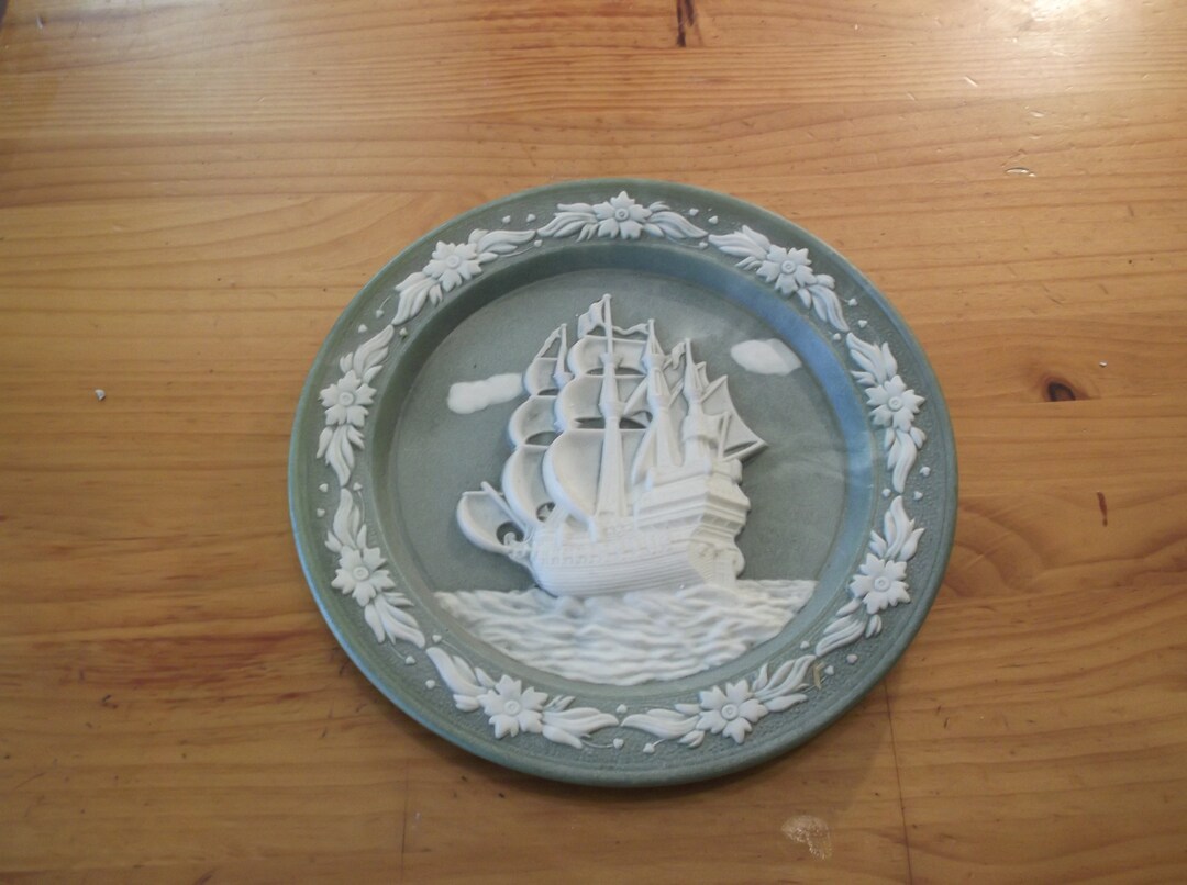 Marlestone, Hand Crafted Cultured Marble Sailing Ship or Galleon Plate ...