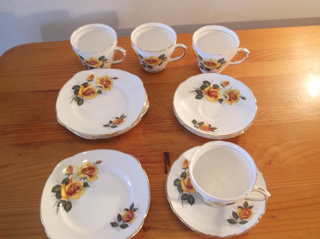 Duchess Bone China Yellow Rose Tea Trio of Cup, Saucer and Plate - Etsy