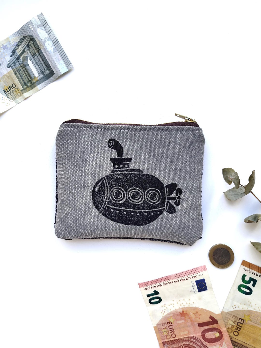 Submarine Wallet. Submarine Coin Purse. Hand-printed. Cotton Canvas ...