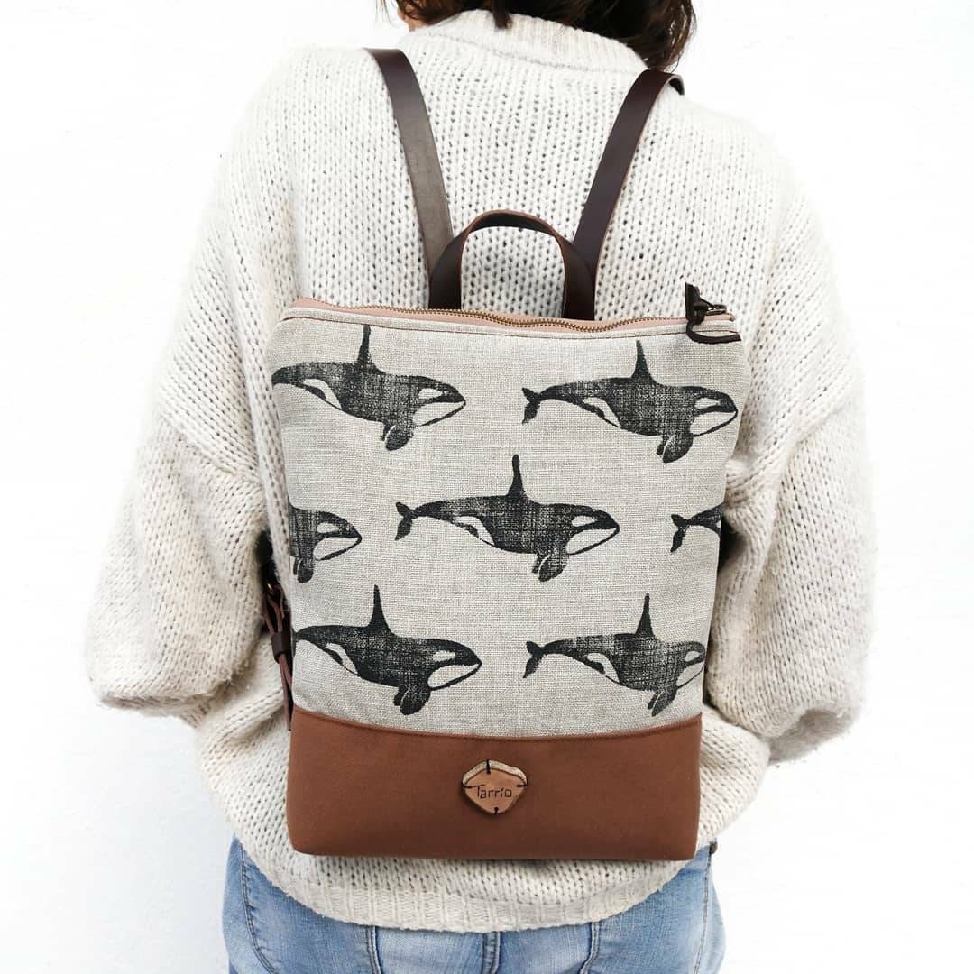 Orca Backpack. Killer Whale Backpack, Made of Cotton Canvas Fabric and ...