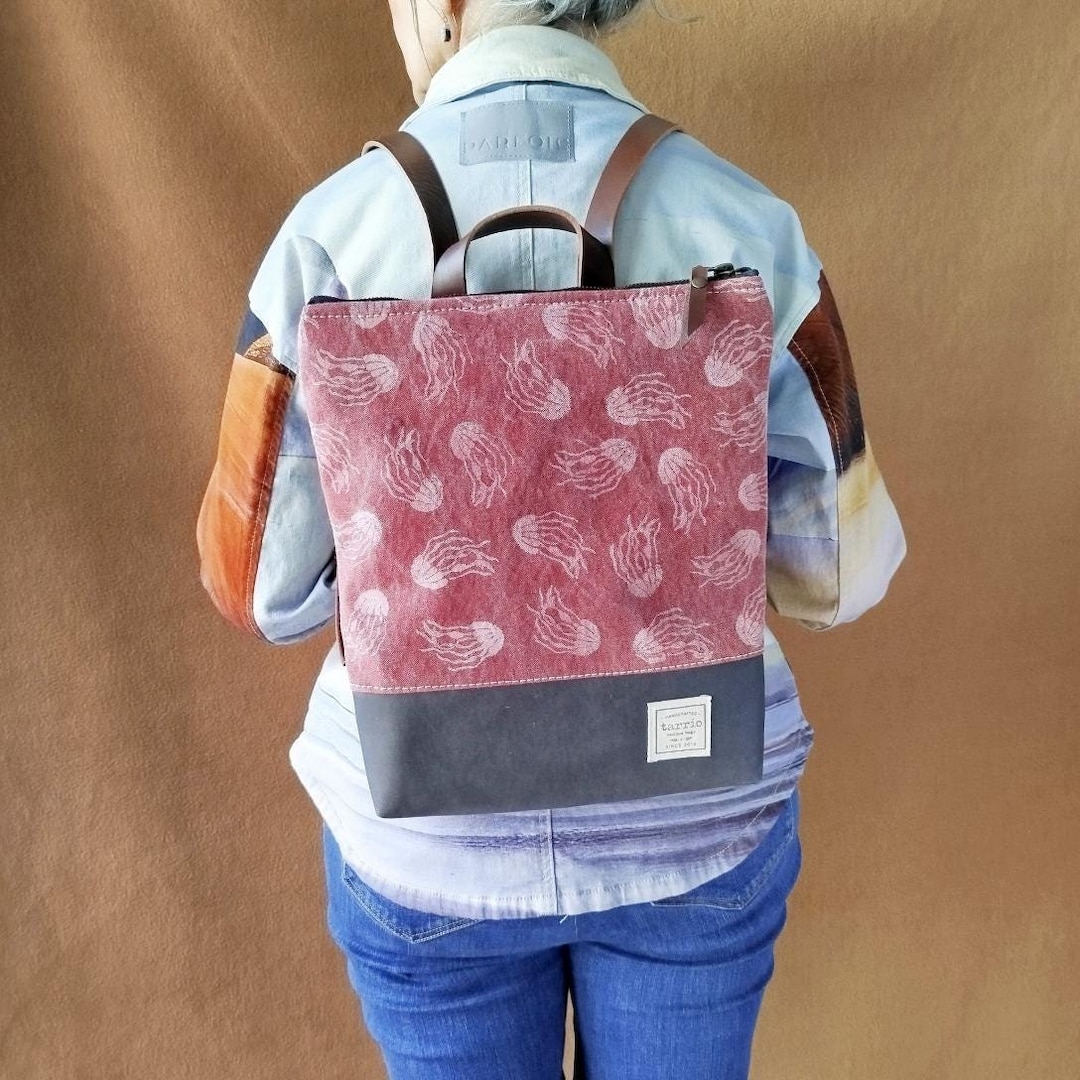 Jellyfish Backpack. Maroon Backpack, Garnet Backpack Made of Cotton ...