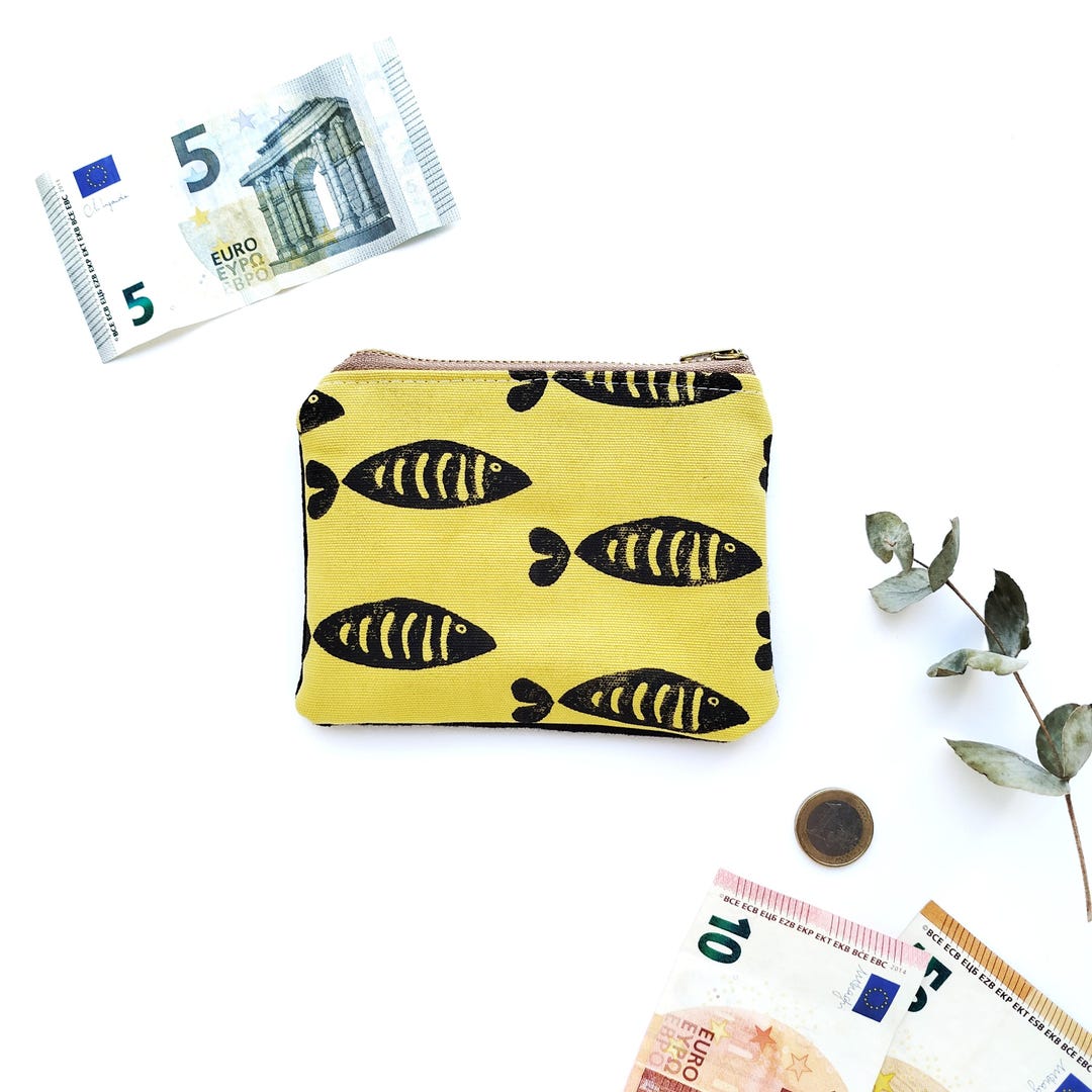 Yellow Fishes Wallet. Fish Wallet. Yellow Coin Purse. Hand-printed ...