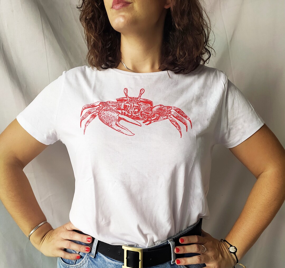 Fiddler Crab T-shirt, Hand-printed. Crab Woman T-shirt, Man T-shirt ...