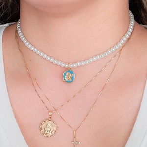 Pink Angel Cherub Pendant Pearl Necklace, 4mm Glass Bead, Gold Tone ...