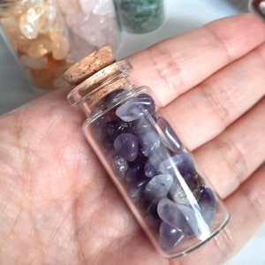 Mini Gemstones Corked Glass Bottle, Tumbled Chips, Amethyst, Rose ...