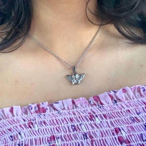 Angel Silver Stainless Steel Pendant Necklace, Cupid Angel Charm ...