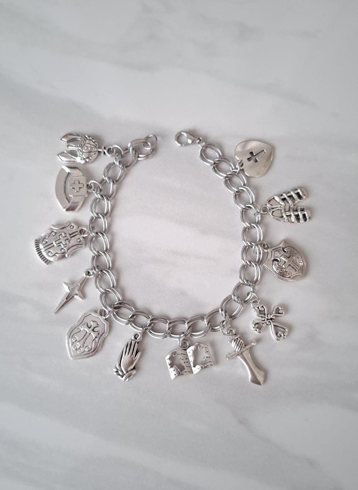Religious Charm Bracelet: Stainless Steel, Armor of God, Christian ...