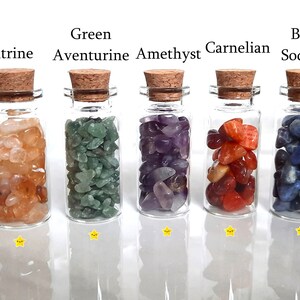 Mini Gemstones Corked Glass Bottle, Tumbled Chips, Amethyst, Rose ...