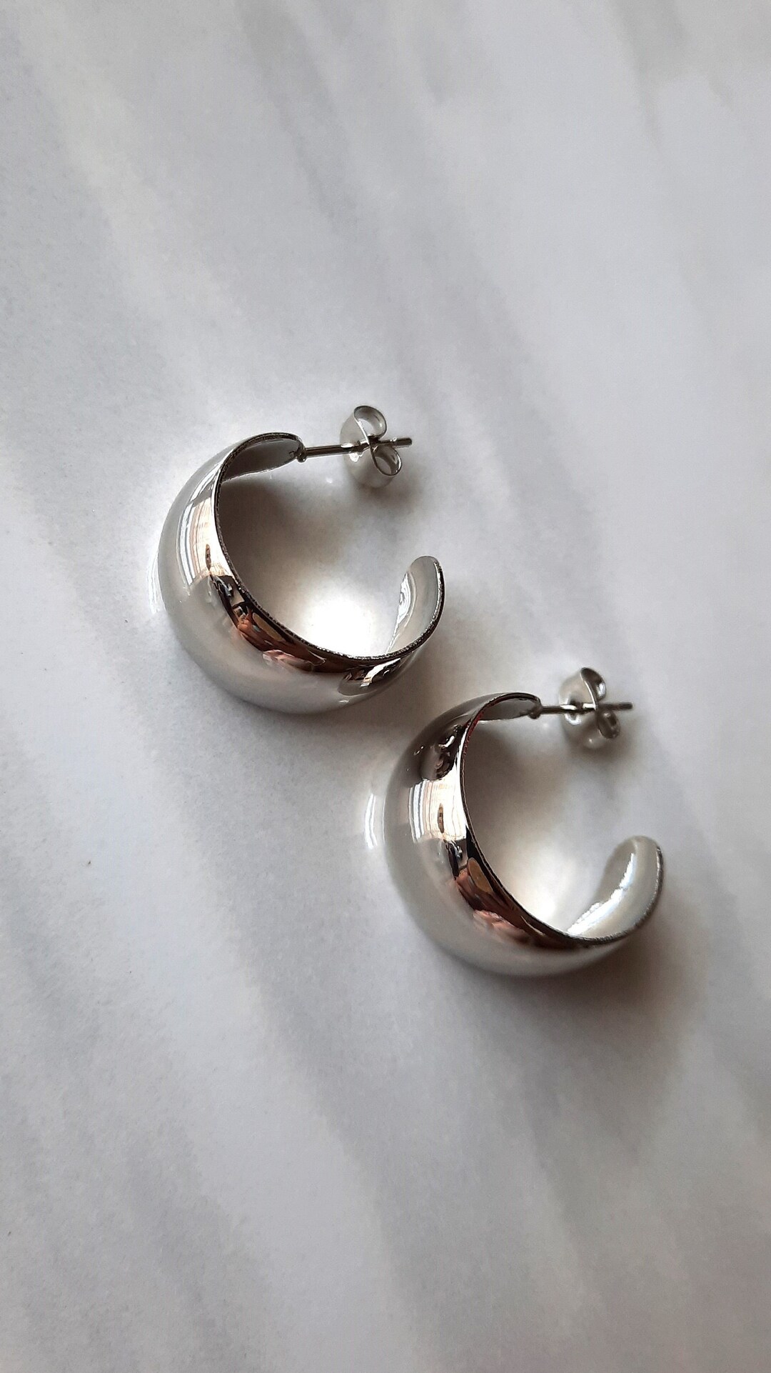 Polished Chunky Smooth Stainless Steel Silver Half Hoops Earrings, Open ...