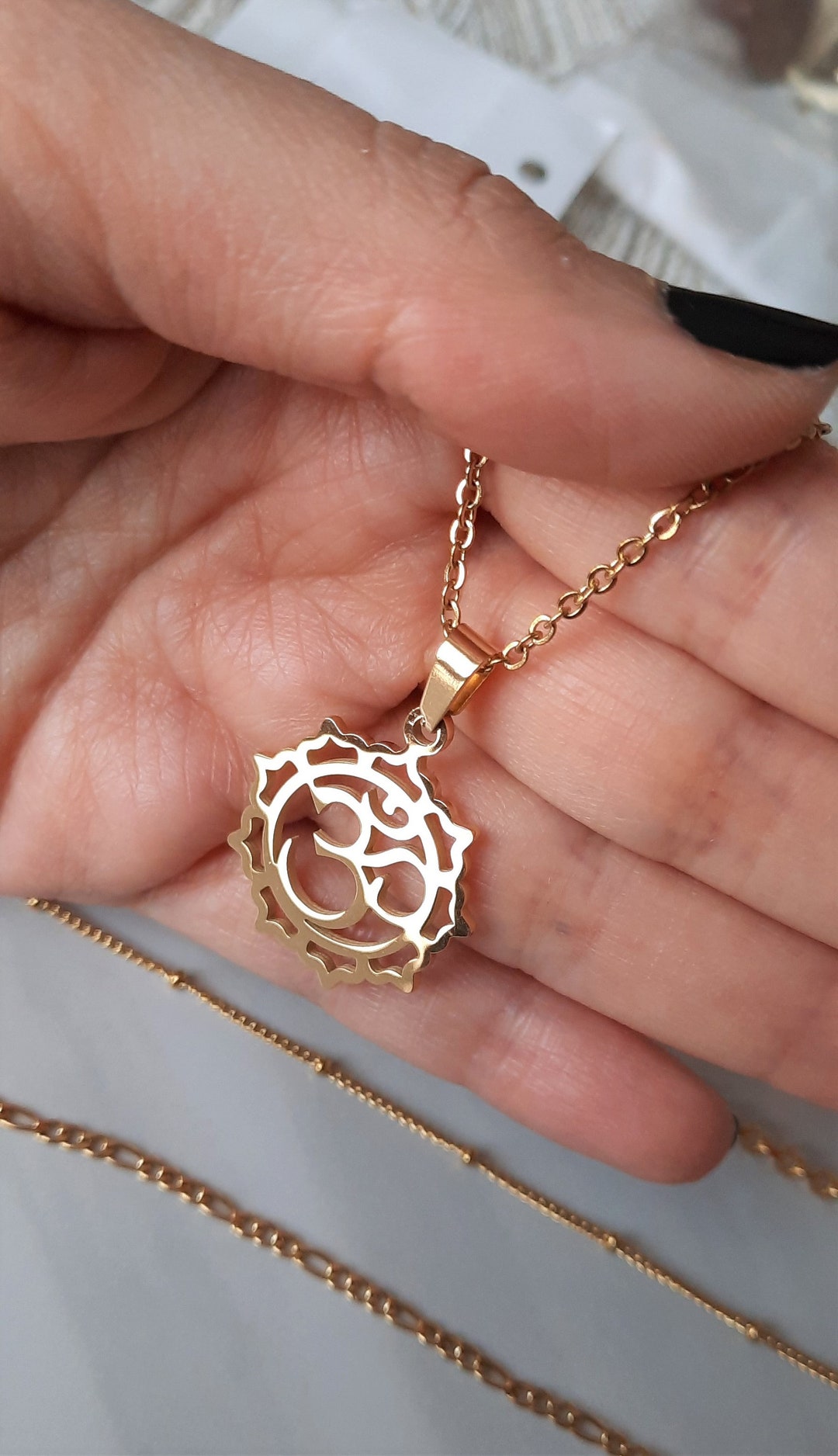 Ohm Symbol Gold Tone Stainless Steel Pendant Necklace, Om Charm, Aum ...