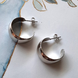 Polished Chunky Smooth Stainless Steel Silver Half Hoops Earrings, Open ...