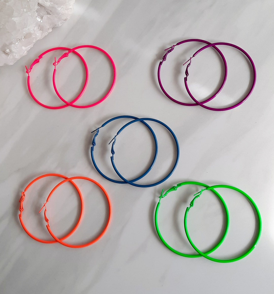 2.3" Colorful Hoop Earrings, Enameled Stainless Steel, Light Weight ...