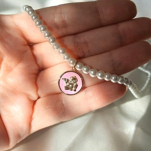 Pink Angel Cherub Pendant Pearl Necklace, 4mm Glass Bead, Gold Tone ...
