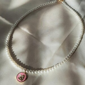 Pink Angel Cherub Pendant Pearl Necklace, 4mm Glass Bead, Gold Tone ...