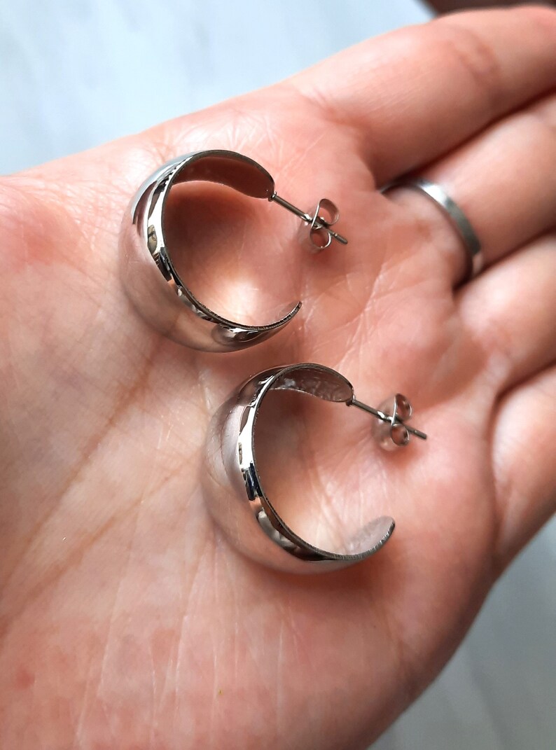 Polished Chunky Smooth Stainless Steel Silver Half Hoops - Etsy