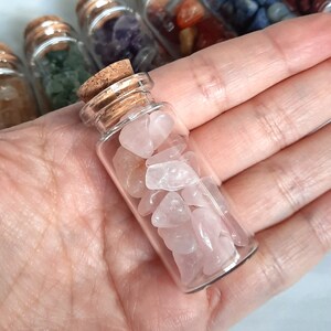 Mini Gemstones Corked Glass Bottle, Tumbled Chips, Amethyst, Rose ...