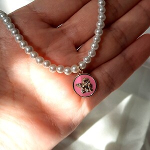 Pink Angel Cherub Pendant Pearl Necklace, 4mm Glass Bead, Gold Tone ...